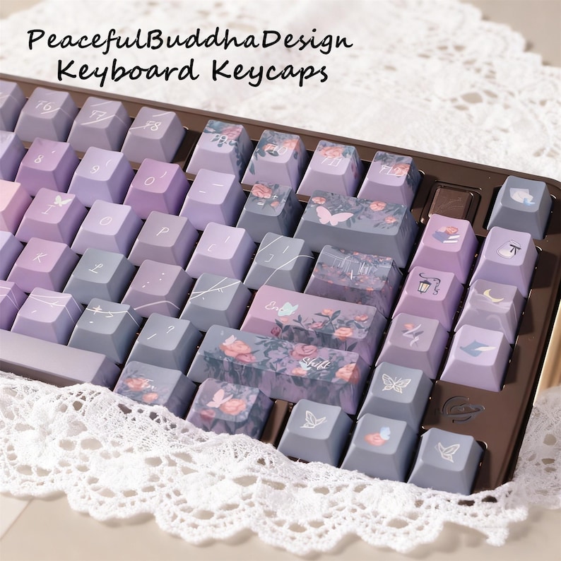 Moon Night Garden Keycap Set, Aesthetic Florals Keycaps, Cherry/moa ...