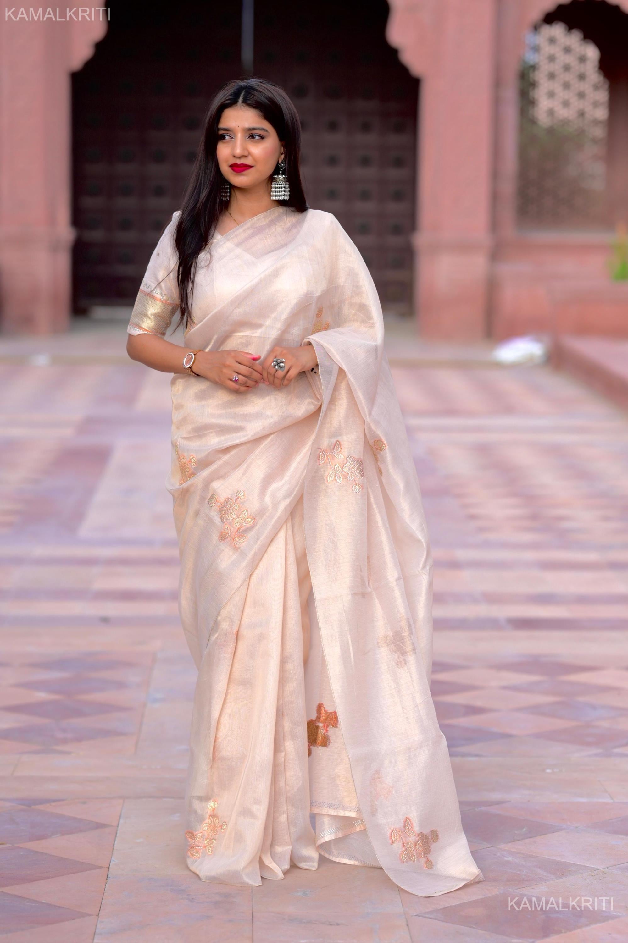 Pastel Organza Silk Saree: Jacquard & Swarovski Partywear - Etsy