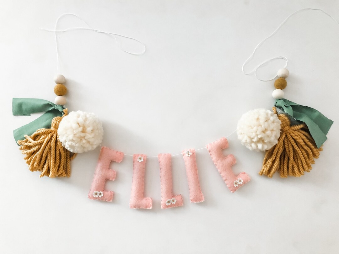 Felt Name Garland//pompom Garland•felt Banner•walldecor•party Decor ...