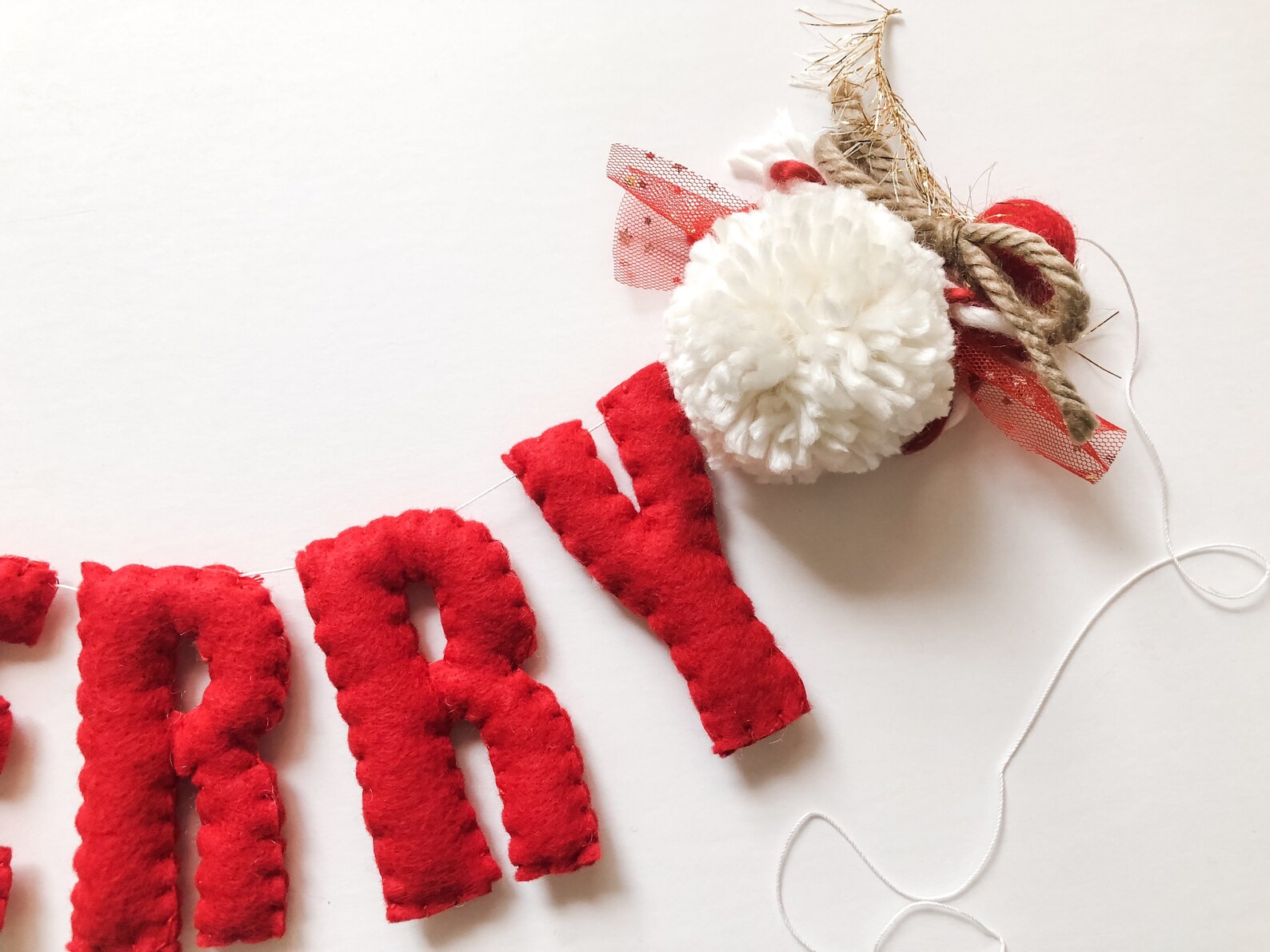 Merry Garland//pompom Garland•felt Banner•walldecor•party Decor ...