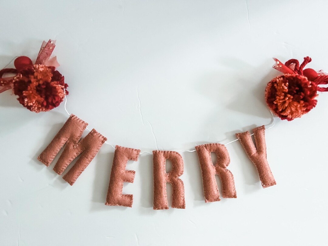 Merry Garland//pompom Garland•felt Banner•walldecor•party Decor ...