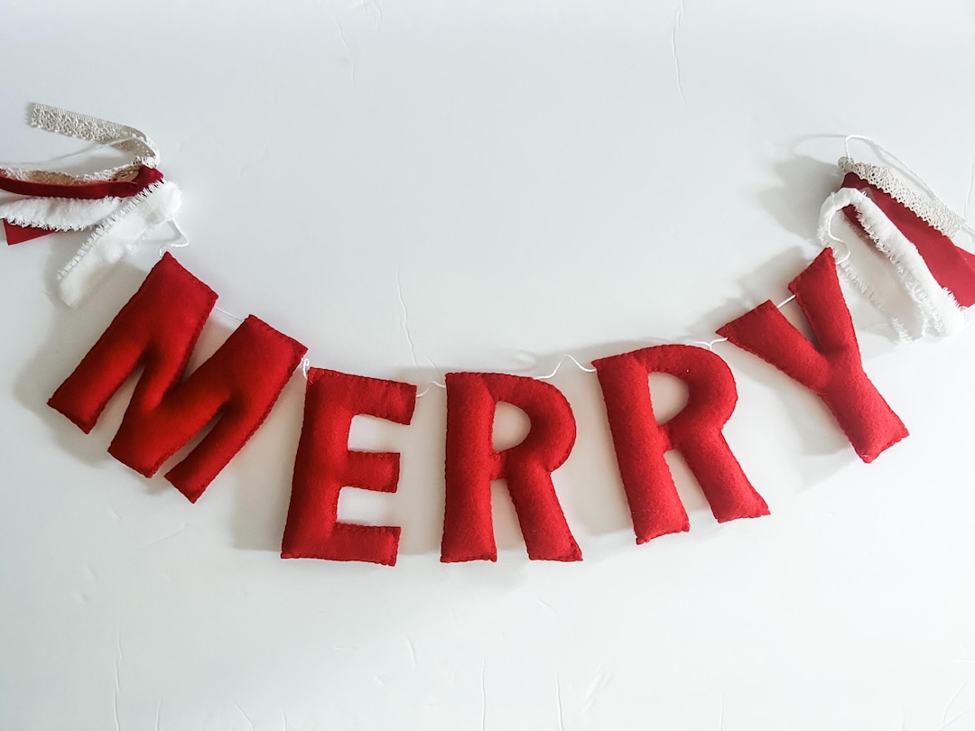 Merry Garland//pompom Garland•felt Banner•walldecor•party Decor ...