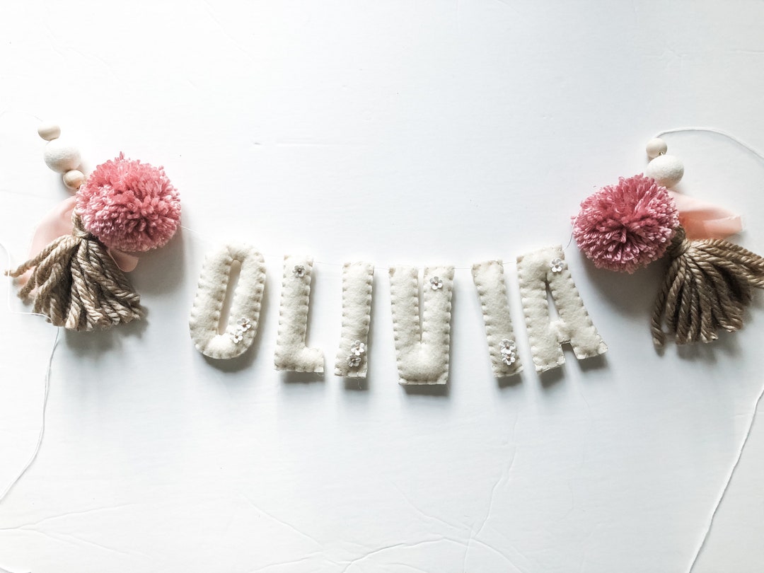 Felt Name Garland//pompom Garland•felt Banner•walldecor•party Decor ...