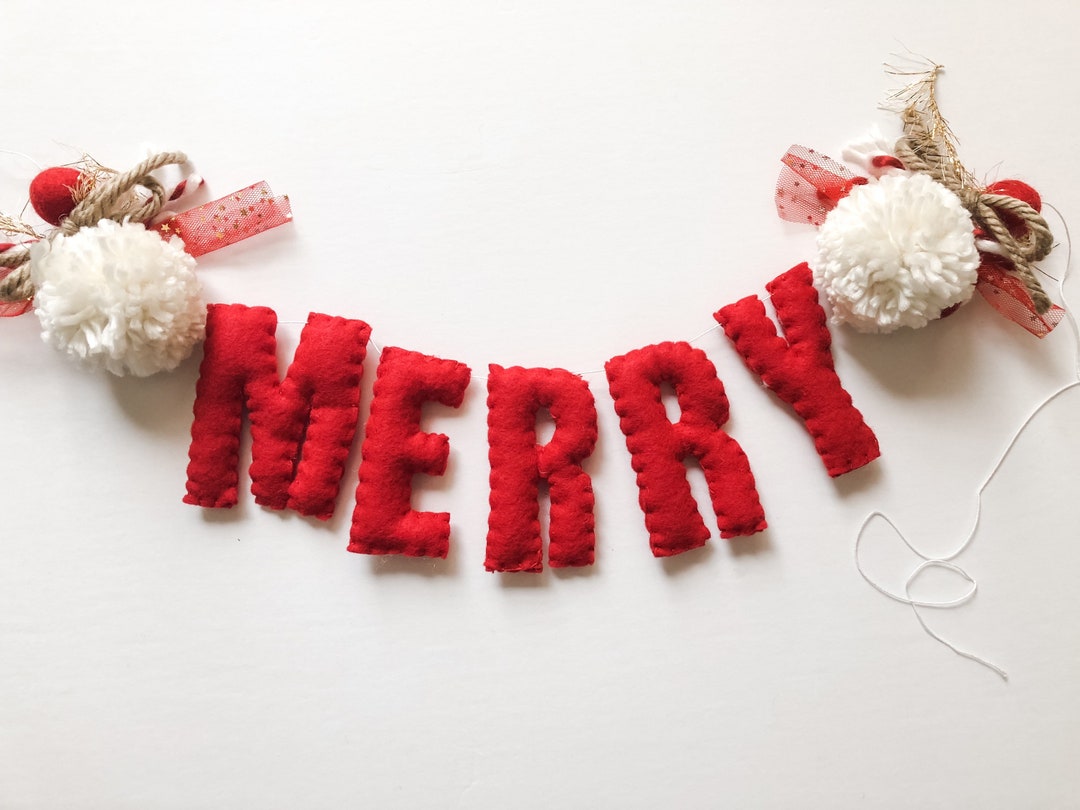 Merry Garland//pompom Garland•felt Banner•walldecor•party Decor ...