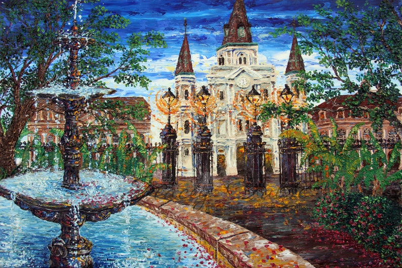 Jackson Square Fountain - GICLEE Stretched Canvas - Etsy