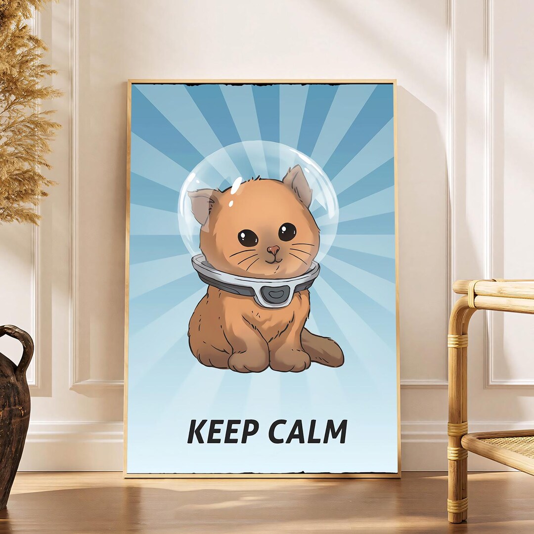 Keep Calm Cat in Space Canvas Print, Funny Wall Art - Etsy