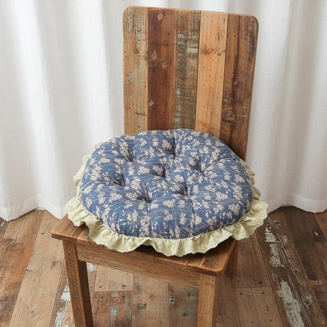 Floral Round Seat Cushion | Tufted Chair Pad With Ruffle - Etsy