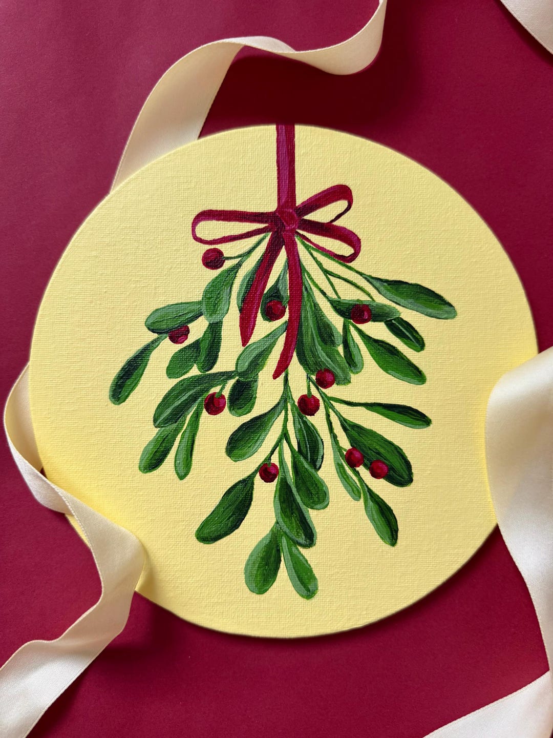 Christmas Mistletoe Painting: Original Acrylic Holiday Decor Present ...