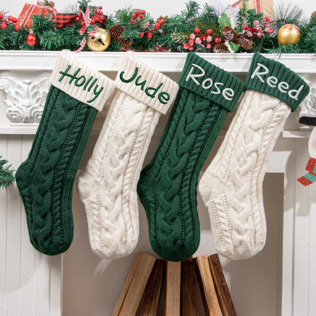 Personalized Cable Knit Christmas Stockings, Custom Embroidered ...