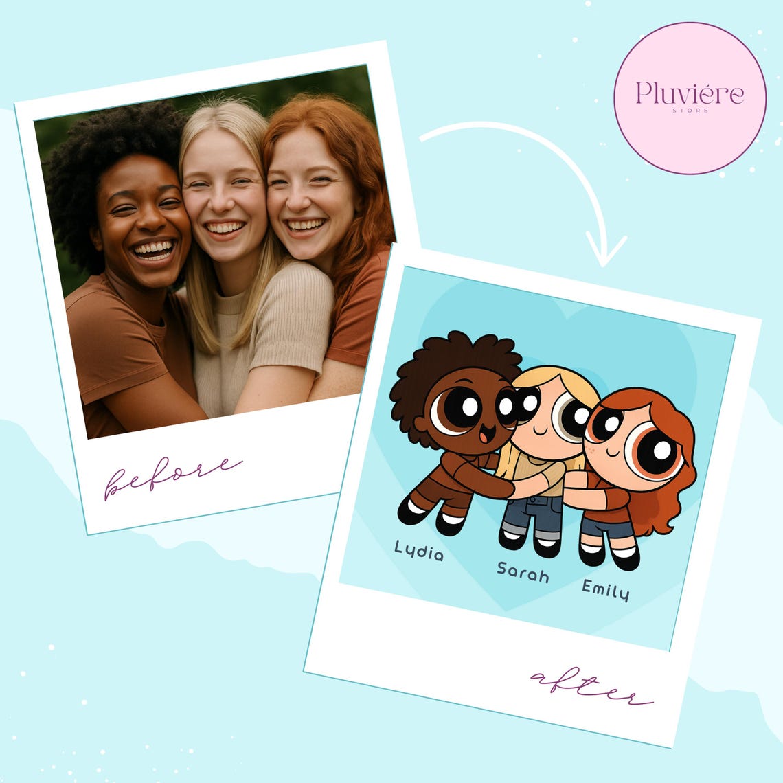 Custom Powerpuff Girls Style Portrait – Personalized Cartoon Drawing of ...