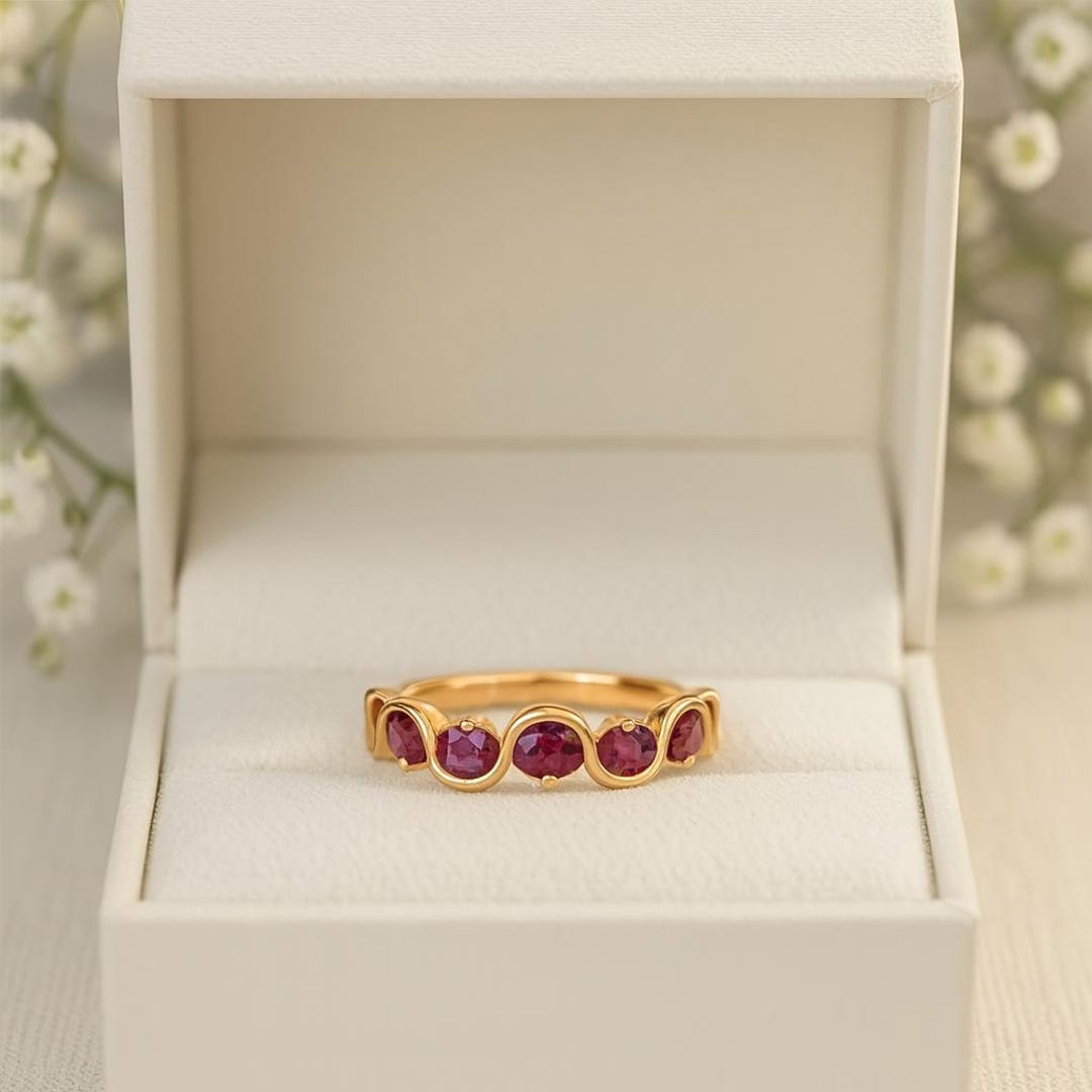 Ruby Eternity Ring, 14K Solid Gold Wavy Band, July Birthstone - Etsy