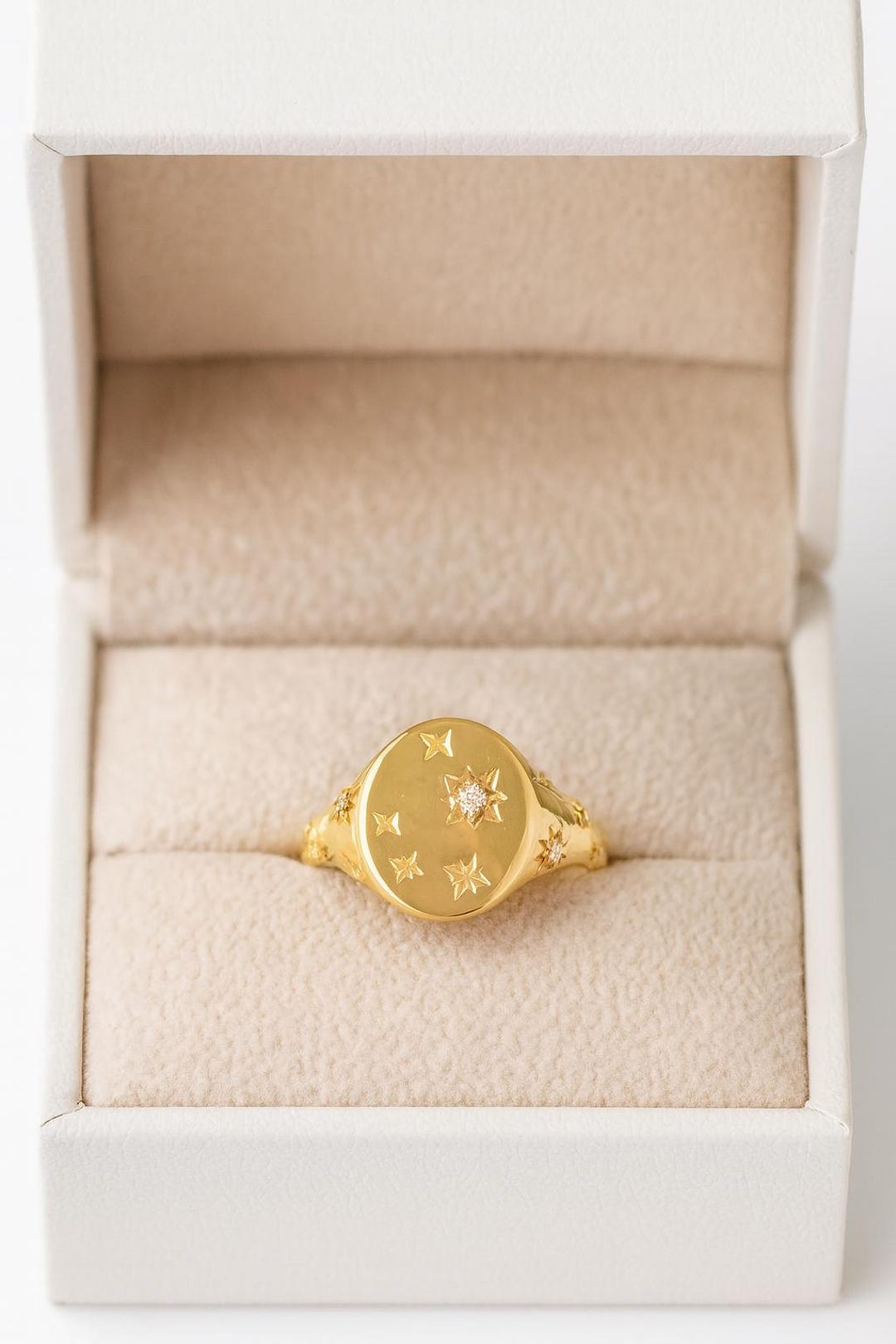 14k Solid Gold Diamond Celestial Signet Ring: Star Dome Constellation ...