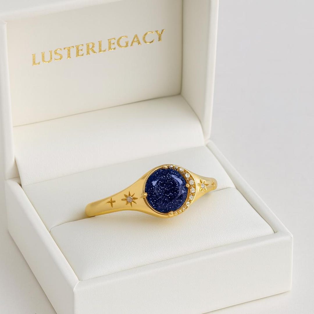 Blue Sandstone Engagement Ring: Moissanite Moon Star Wedding Band - Etsy