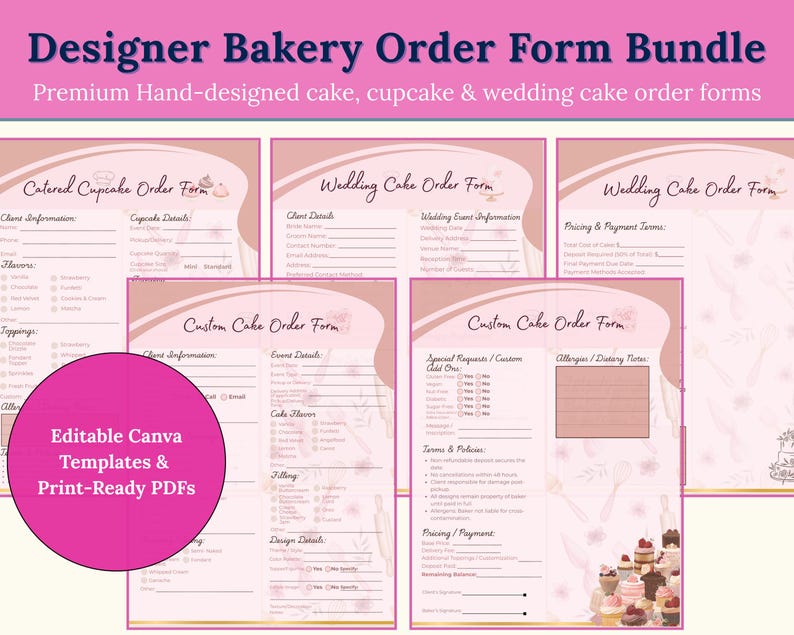 Bakery Order Form Template Bundle | Cake, Cupcake, Wedding (canva ...