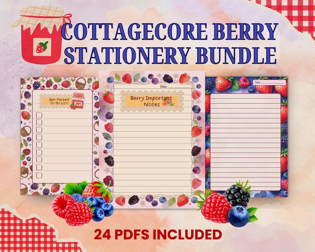Cottagecore Berry Stationery Set, Watercolor Notepad, To-do List ...