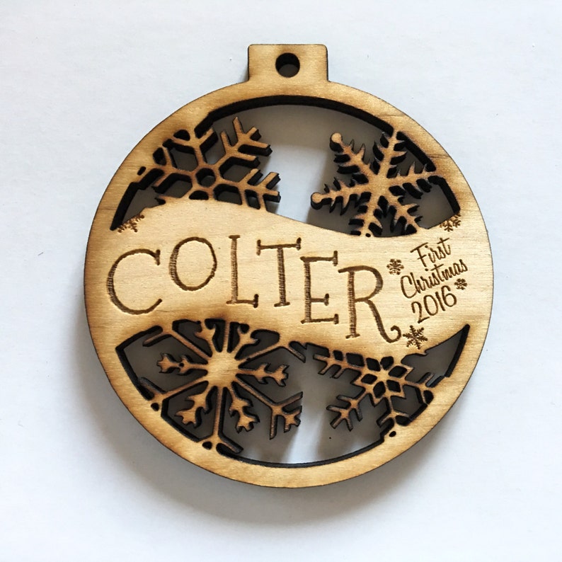 Colter - Customizable Baby's 1st Christmas Ornament - Engraved Birch ...