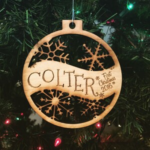 Colter - Customizable Baby's 1st Christmas Ornament - Engraved Birch ...
