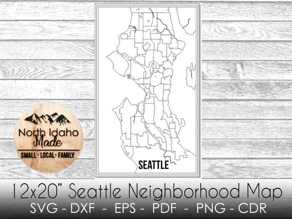 Seattle Washington Neighborhood Map Outline Instant Download | Etsy