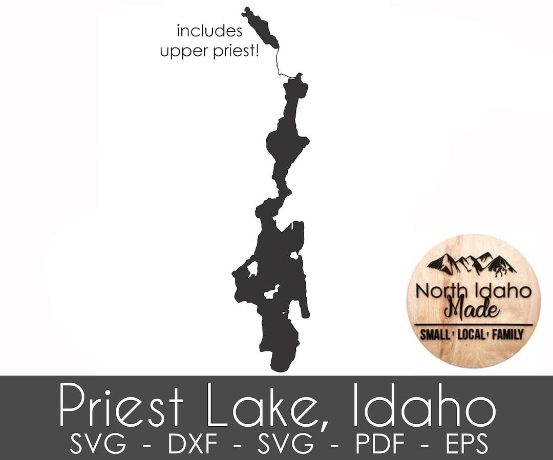 Priest Lake Idaho Map Outline Instant Download Dxf Png SVG PDF EPS ...