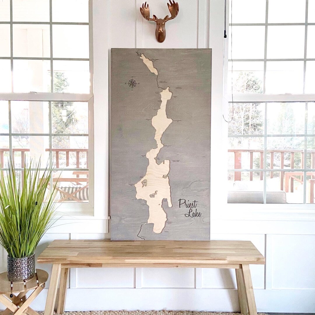 Priest Lake, Idaho Wood Map 3-D Lake Sign Handmade Custom Map With ...