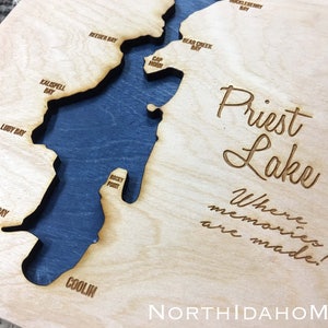 Priest Lake, Idaho Wood Lake Map 3-D Lake Sign Handmade Custom Map With ...