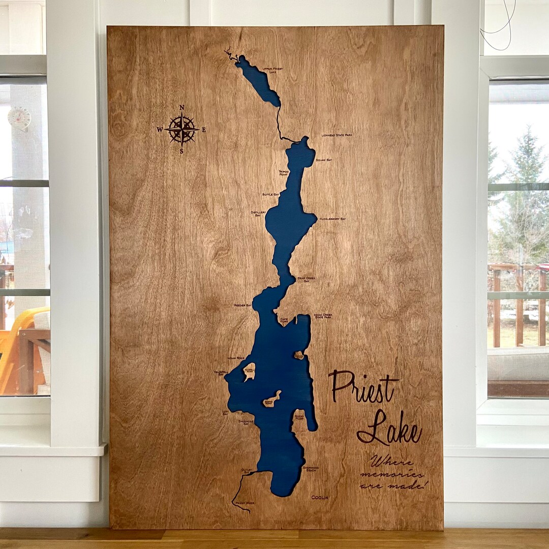 Priest Lake, Idaho Wood Map 3-D Lake Sign Handmade Custom Map With ...