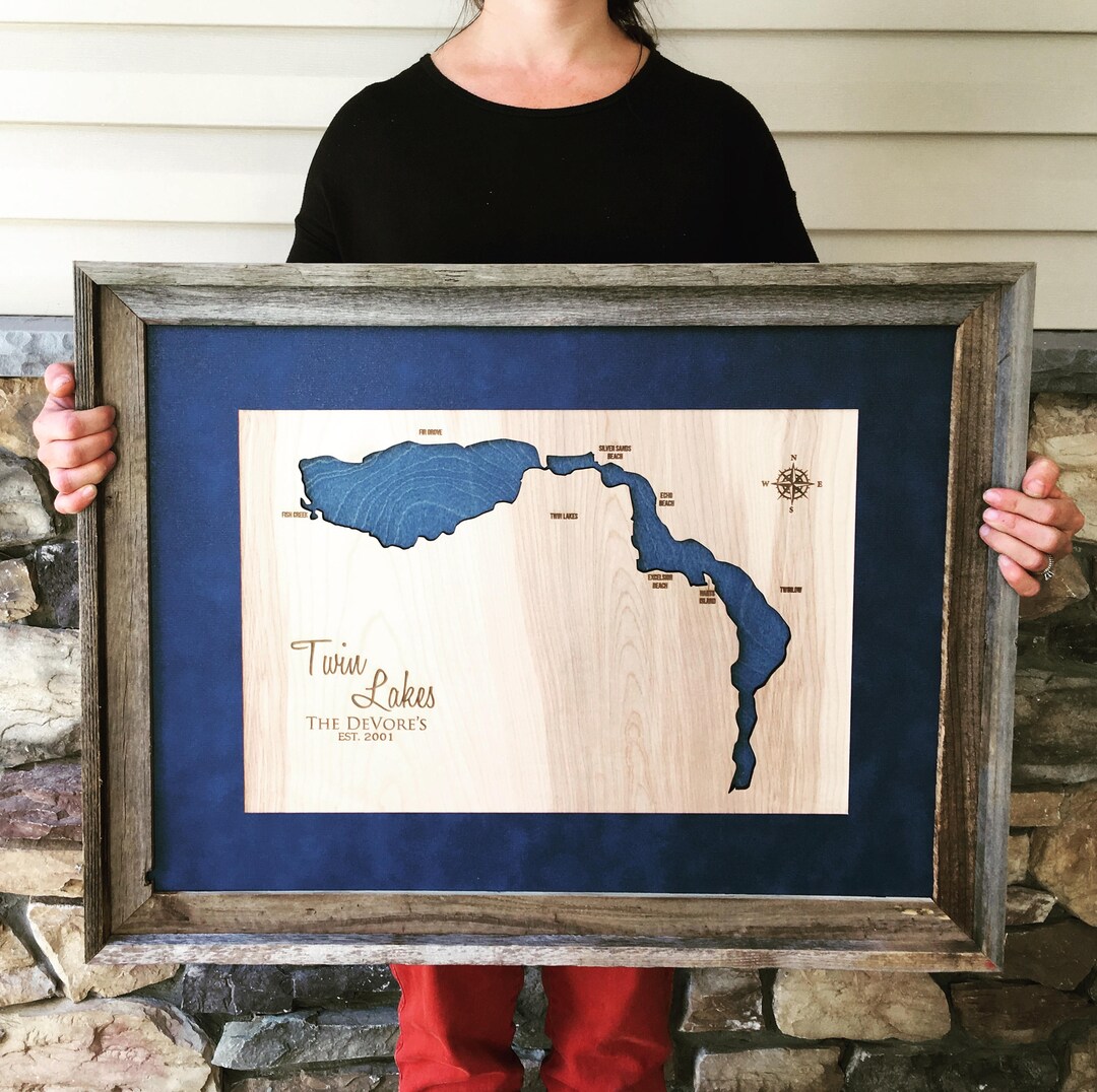 Twin Lakes, Idaho 3D Lake Sign - Customizable Laser Cut Lake Map ...