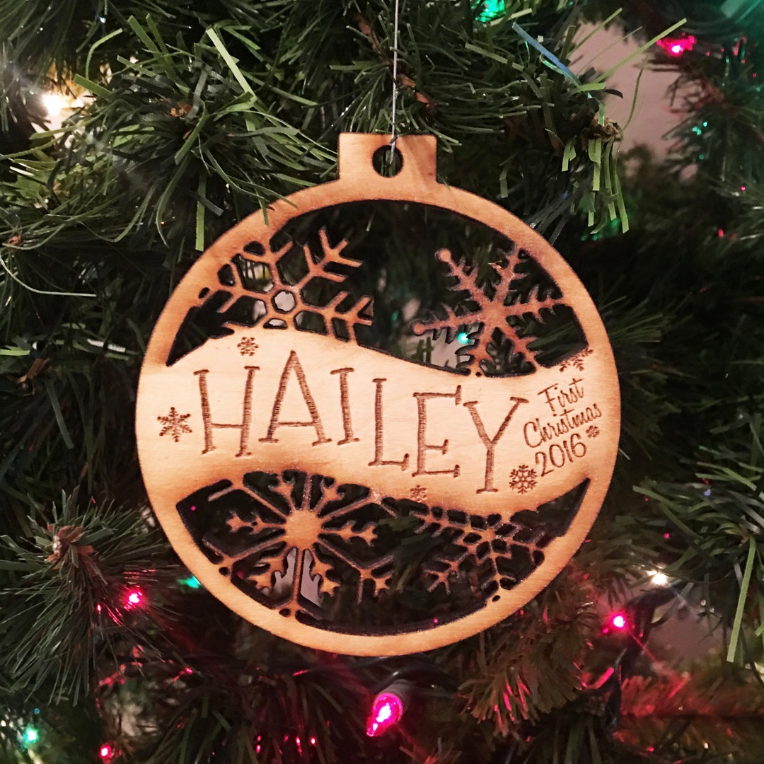 Hailey - First Christmas Ornament - Engraved Birch Wood Ornament - Etsy