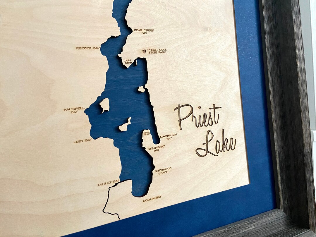 Priest Lake, Idaho Wood Lake Map 3-D Lake Sign Handmade Custom Map With ...