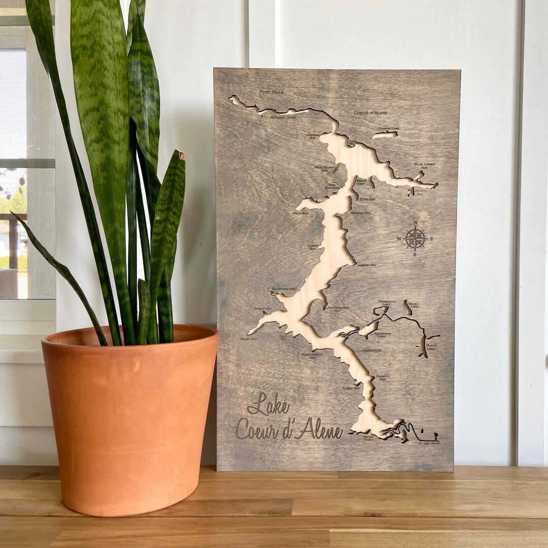 Lake Coeur D'alene 3-D Wood Lake Sign - CDA Idaho Handmade Compass and ...