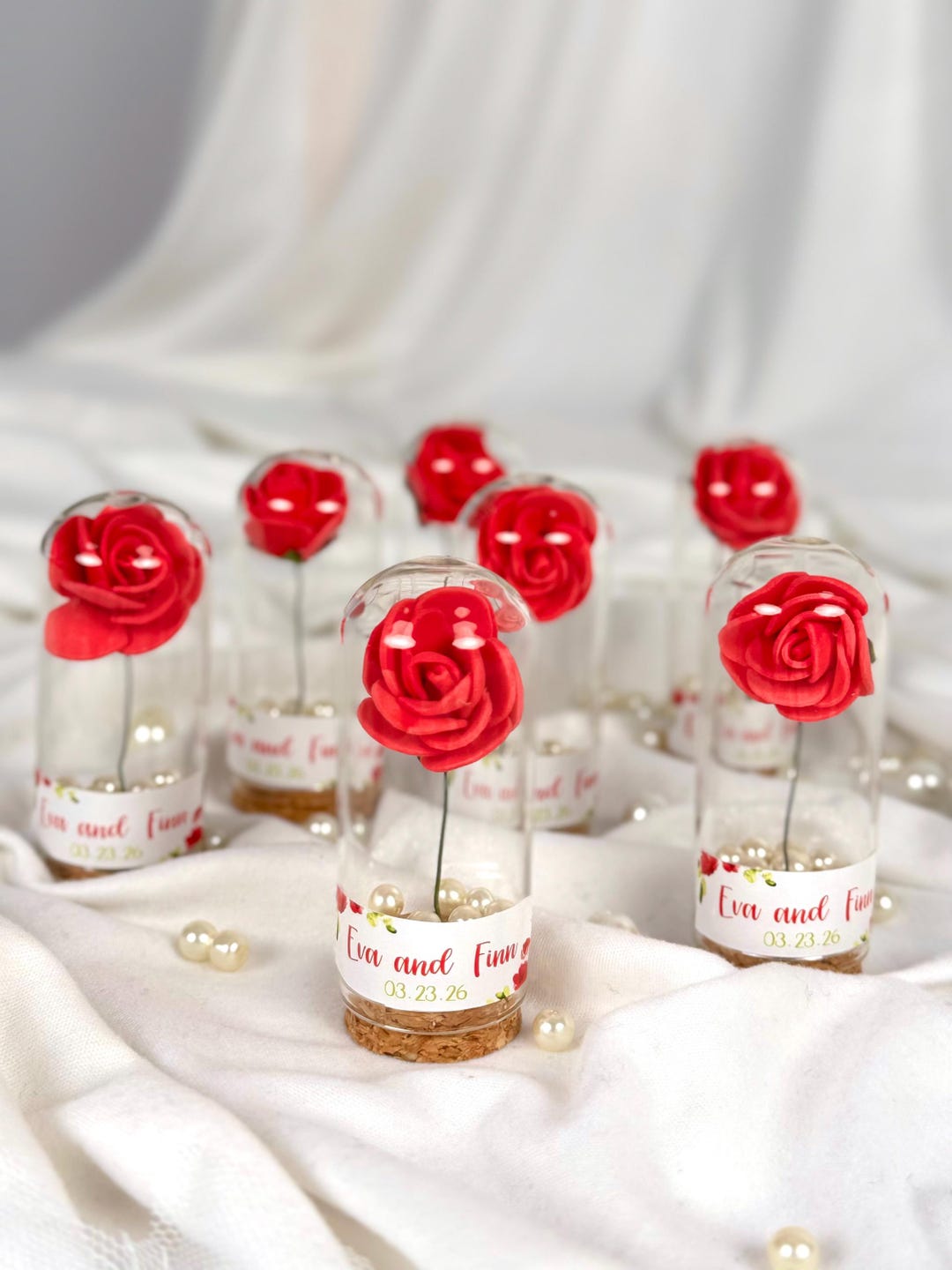 Red Rose Glass Dome Favor With Pearls – Personalized Wedding Favors ...