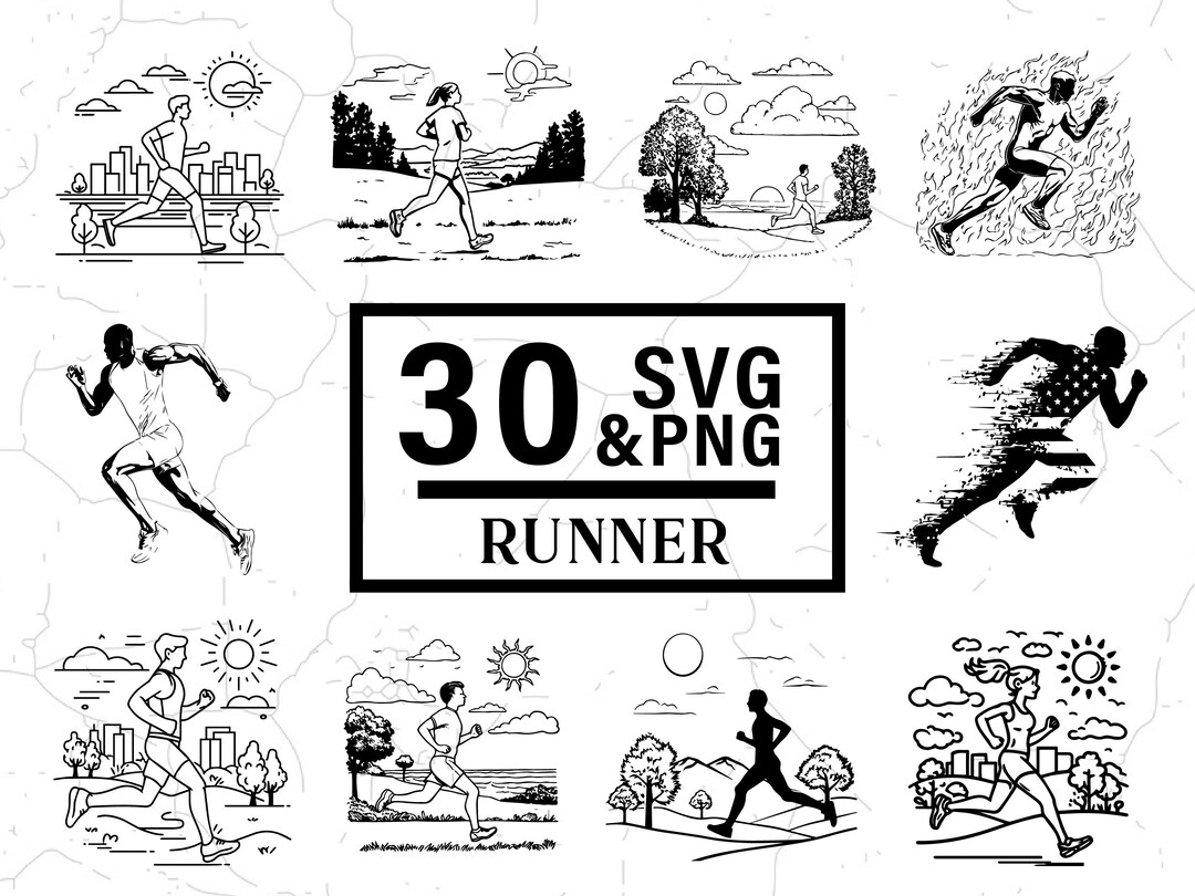 Runner SVG PNG Bundle, Running Athlete Sport Clipart, Cricut Cut Files ...