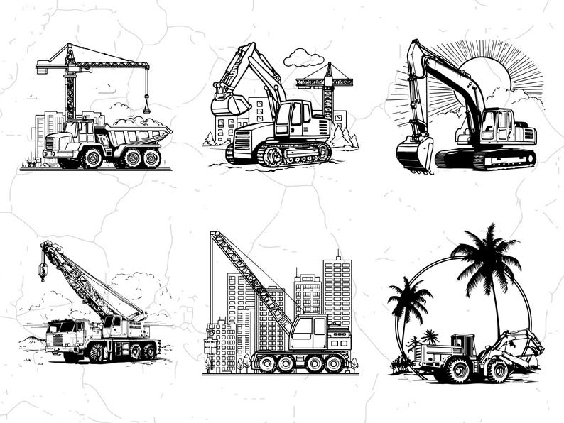 Construction Vehicle SVG PNG Bundle, Heavy Machinery Clipart, Cricut ...