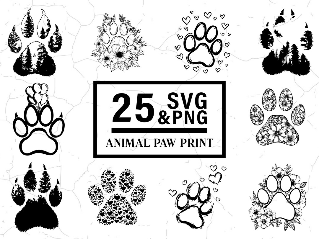 Animal Paw Print SVG Bundle, Dog Cat Footprint Clipart PNG, Pet ...