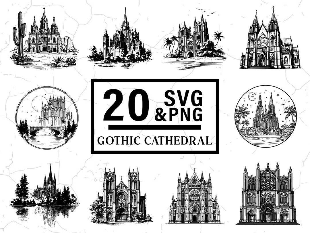 Gothic Cathedral SVG Bundle, Church Clipart PNG, Architecture ...