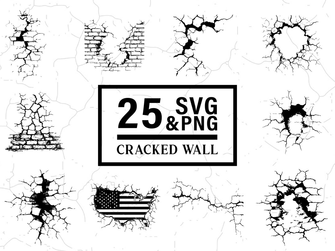 Cracked Wall SVG Bundle, Fissure Texture Clipart PNG, Broken Concrete ...