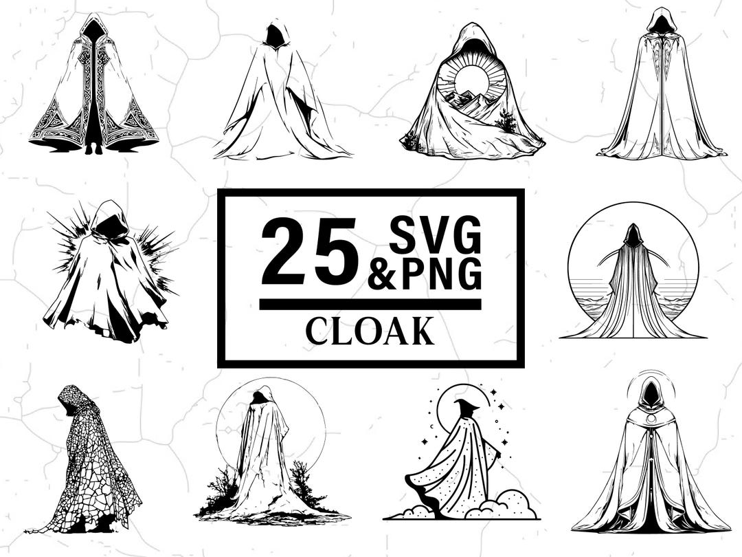 Cloak SVG Bundle, Hooded Cape Clipart PNG, Mysterious Robe Silhouette ...