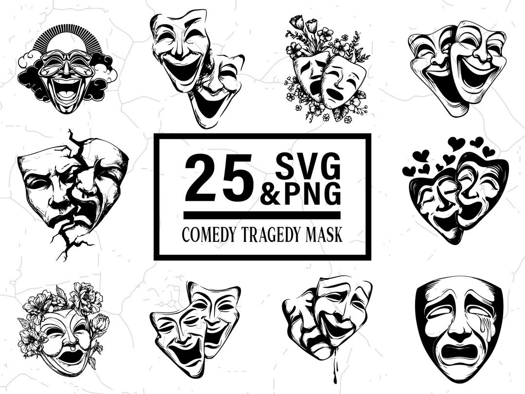 Comedy Tragedy Mask SVG PNG Bundle, Theater Drama Clipart, Cricut Cut ...