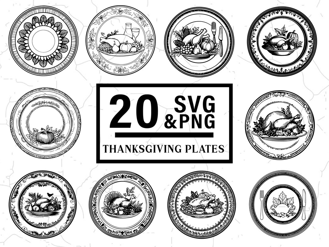Thanksgiving Plates SVG PNG Bundle, Cricut Cut Files, Harvest Dinner ...