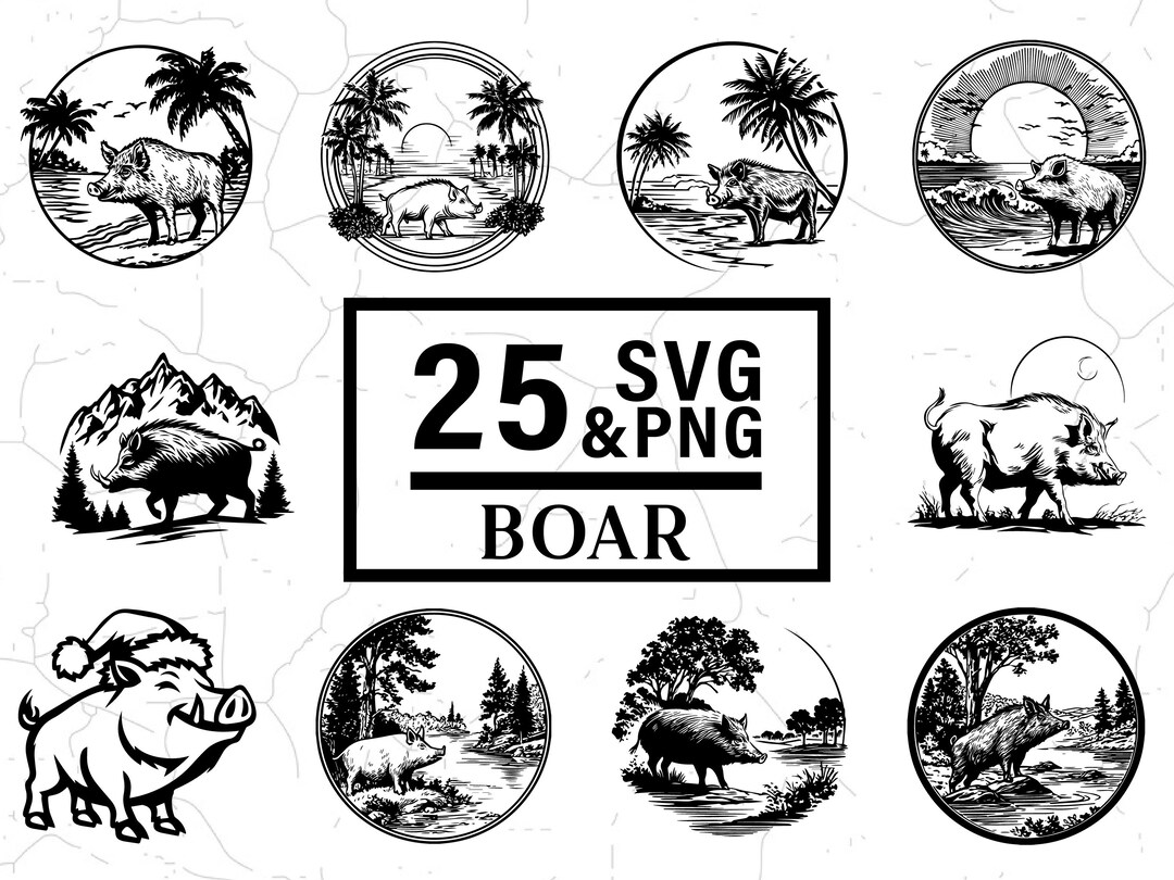 Wild Boar SVG Bundle, Hog Clipart PNG, Razorback Silhouette, Cricut Cut ...