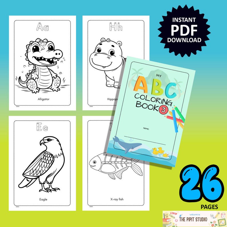 Animal Alphabet Coloring Pages: A-Z Printable (PDF) - Etsy