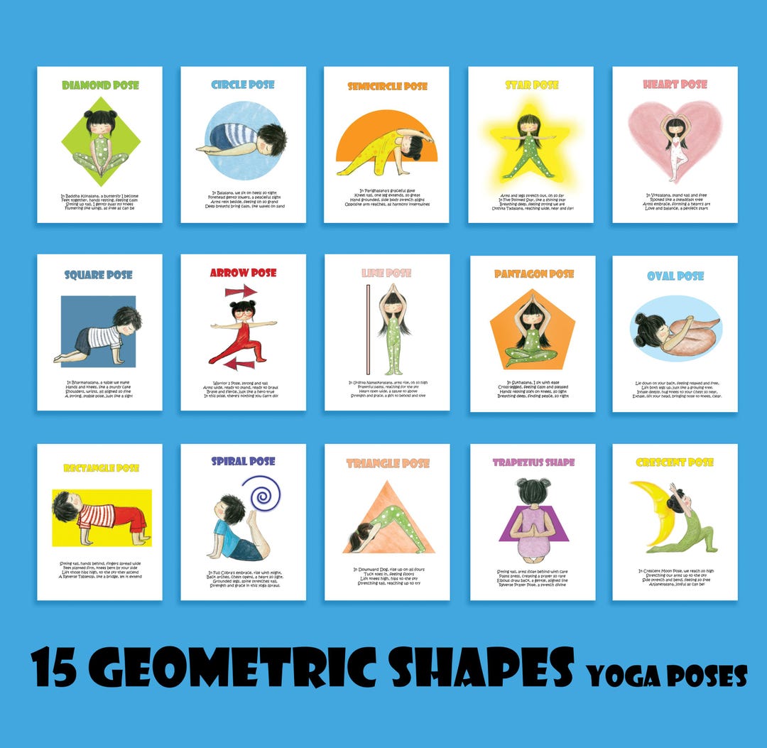 15 Printable Geometric Shapes Yoga Cards for Kids / Movement ...