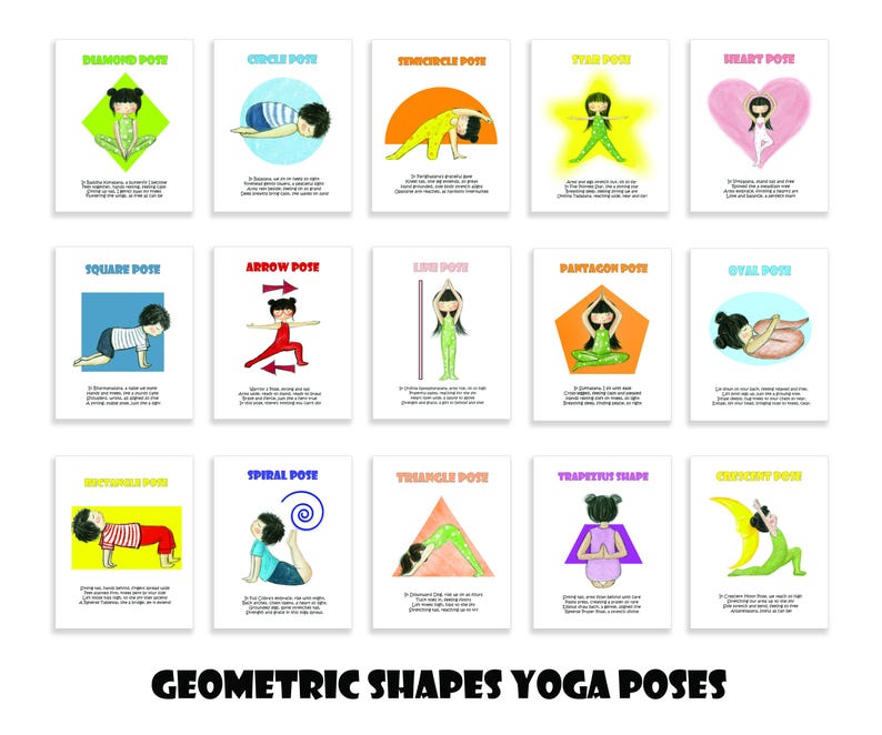15 Printable Geometric Shapes Yoga Cards for Kids / Movement ...