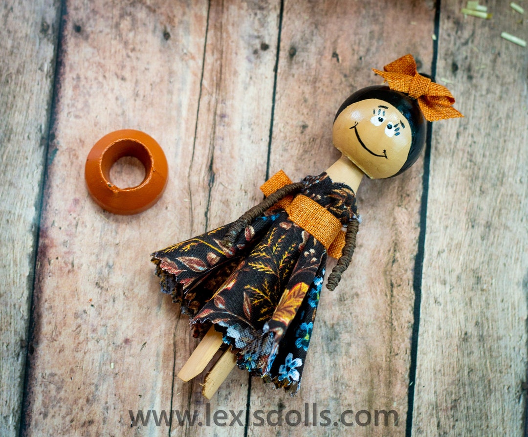Handmade Fall Themed Dollhouse Doll, Clothespin Doll, Autumn Home Decor ...