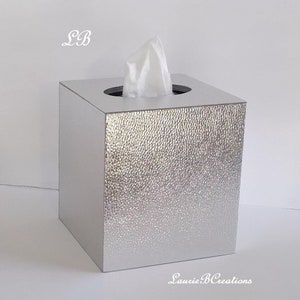 METALLIC SILVER TISSUE Box Cover - Textured Vinyl Square Tissue Holder ...