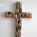 RIVER ROCK Wall Cross Hand Painted Beige Wood Cross W/ River Pebble ...
