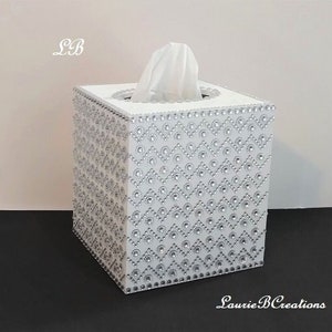 BLING TISSUE BOX Cover White W/sparkling Jeweled Rhinestone Bling ...