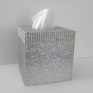SILVER GLITTER & DIAMOND Wrap Tissue Box Cover-fine Glitter W/silver ...