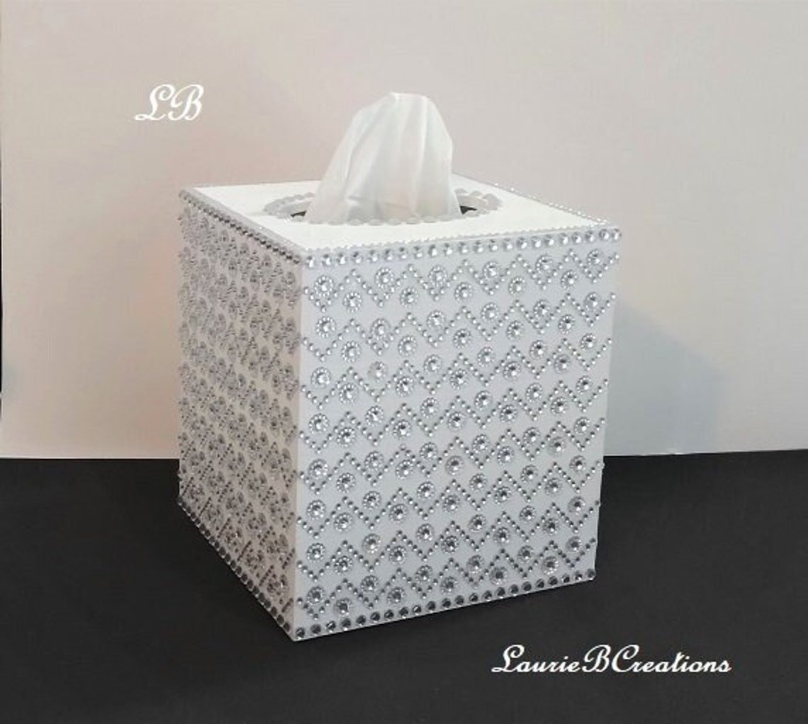 BLING TISSUE BOX Cover White W/sparkling Jeweled Rhinestone - Etsy