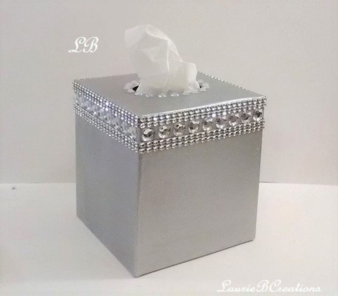 BLING & DIAMOND WRAP Tissue Box Cover-handpainted Metallic Silver or ...